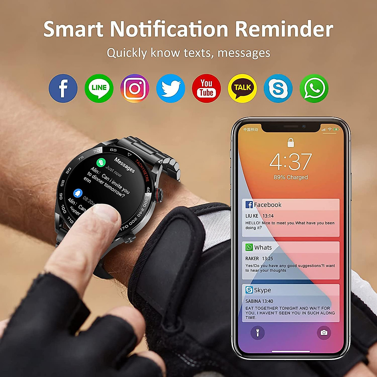 paazomu Men Smart Watch for Android iOS, Bluetooth Call with Heart Rate/Sleep Monitor Fitness Tracker, 1.46" Full Touch Screen IP67 Waterproof Stainless Steel Business Activity Tracker for Men