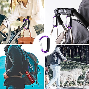 JIALEEY Strong Large Durable Buggy Carabiner Stroller Hooks Mummy Clip Pram Pushchair Grocery or Shopping and Plastic Bags Holder, 2 Pack Purple