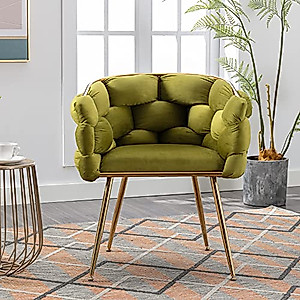Kakotito Luxury Handmade Accent Chair with Gold Legs, Modern Velvet Armchair for Living Room and Bedroom, Silla de Acento (Green)
