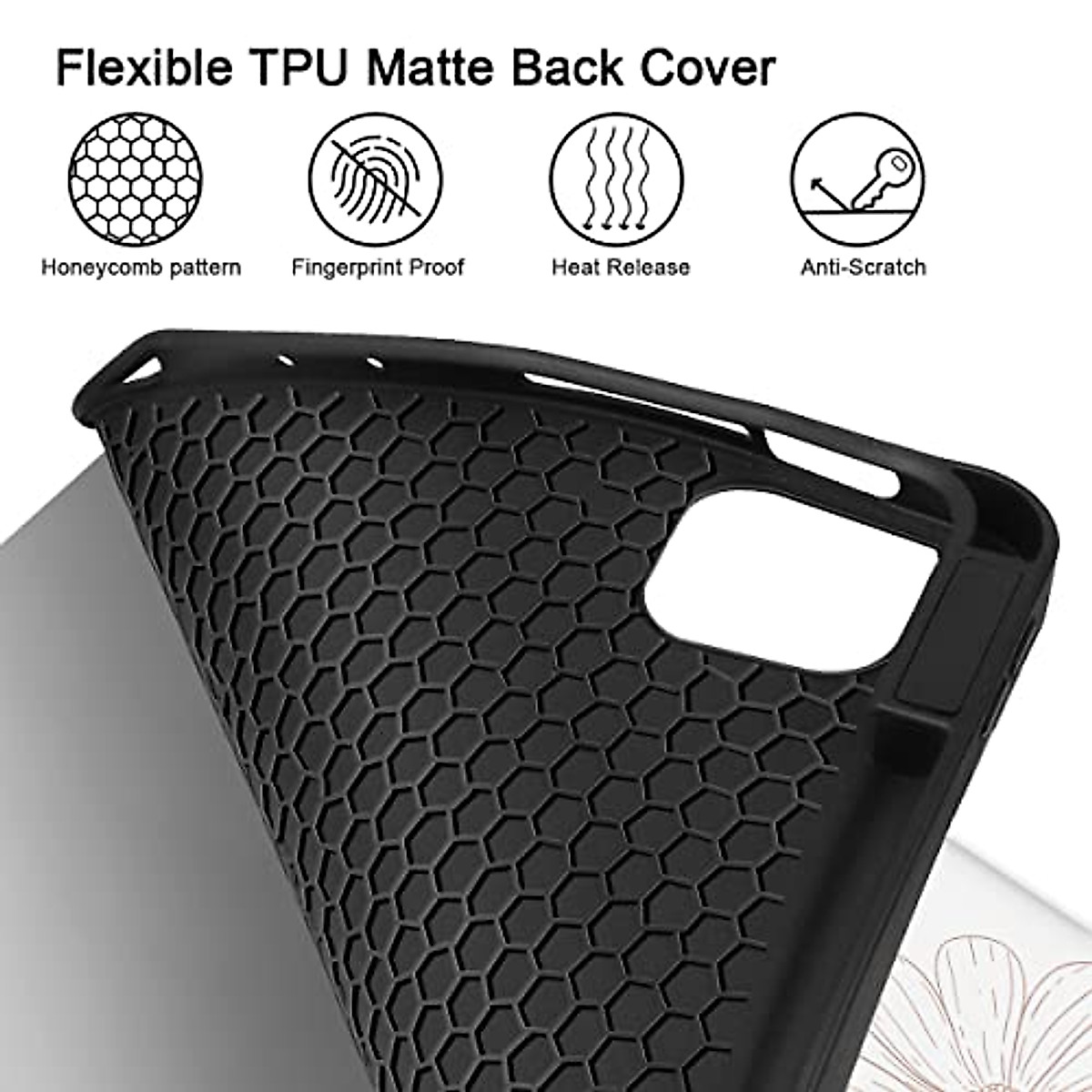 Lepeoac Designed for iPad Pro 11 inch Case M2 4th Generation (2022) / 3rd Gen (2021) / 2nd Gen (2020) / 1st Gen (2018) with Pencil Holder, Trifold Stand TPU Back Shell Smart Case, Floral