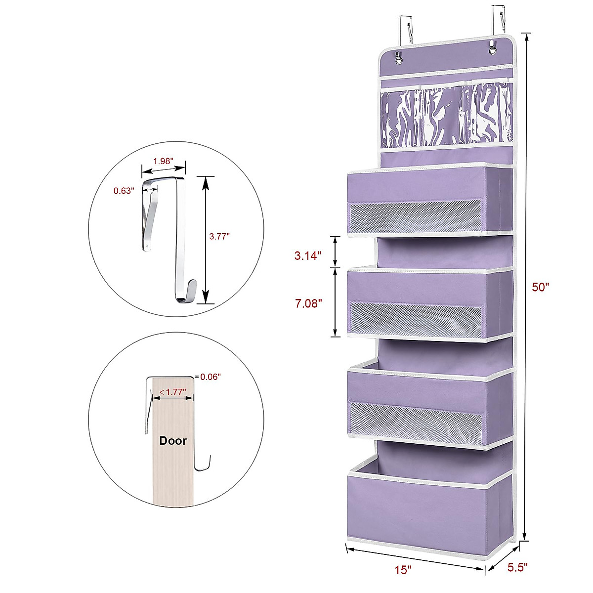 Univivi Door Storage Organizer Nursery Over the Door Organizer Baby Storage with 4 Large Pockets and 3 Small PVC Pockets for Cosmetics, Toys and Sundries (Purple)
