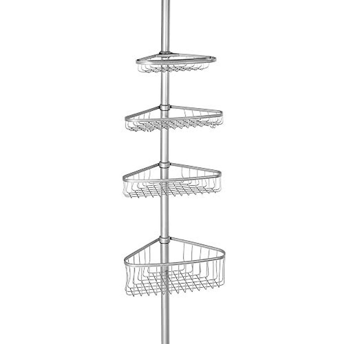 iDesign Steel 4-Shelf Extendable Tension Shower Caddy, The York Collection - 8" x 11" x 108", Silver