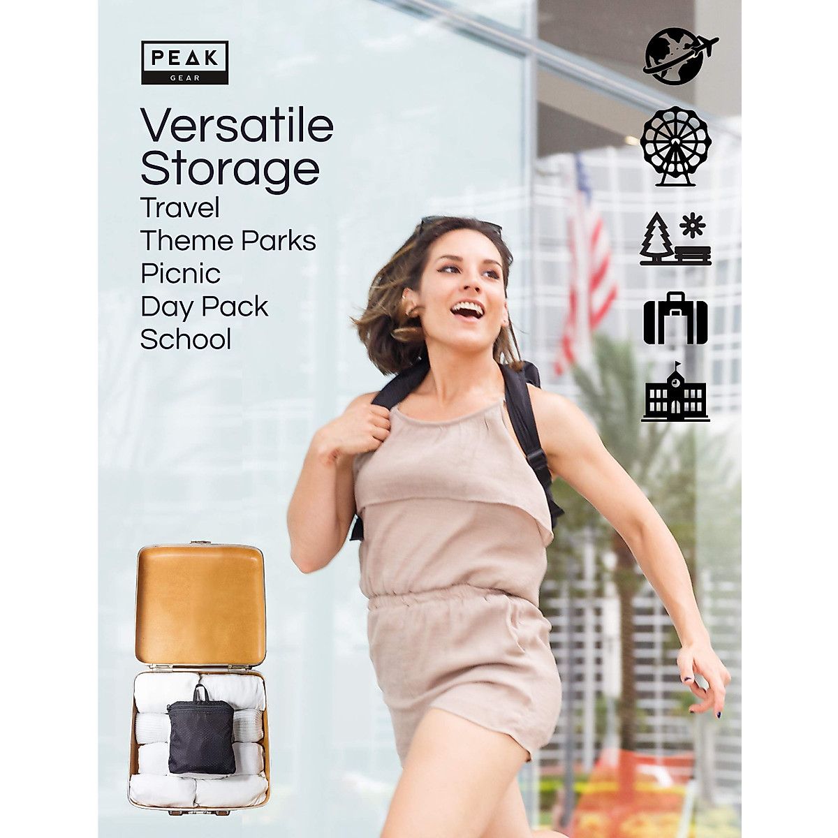 Peak Gear Foldable Backpack - Compact Packable Day Pack - Includes Lifetime Lost & Found ID