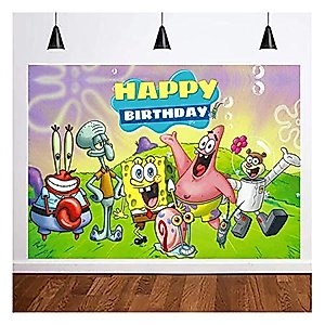 5x3ft Spongebob Happy Birthday Photography Backdrops Cartoon Kids Party Decoration Photo Backgrounds Studio Props Supplies