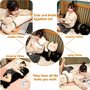 BEIMENWAI Long Cat Stuffed Animal Plush Toys, Cute White/Black Cat Long Pillows, Super Soft Cartoon Cat Plush Pillow, Halloween Toy for Girls Boys (White,Large 47.2IN)