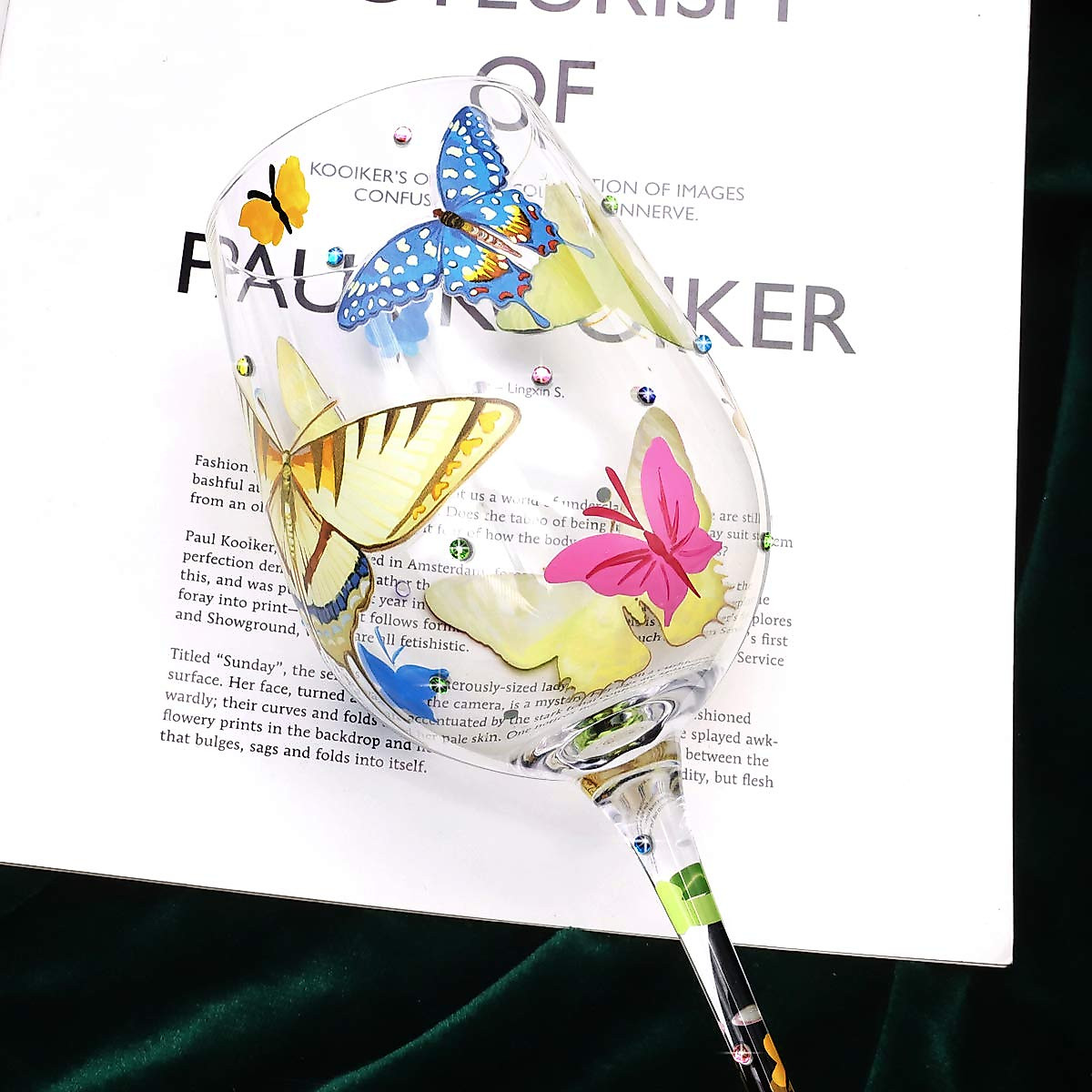 NymphFable Hand-painted Wine Glass Colorful Butterflies Artisan Painted Glass 15 oz Novelty Gift for Birthdays,Weddings,Valentine's Day