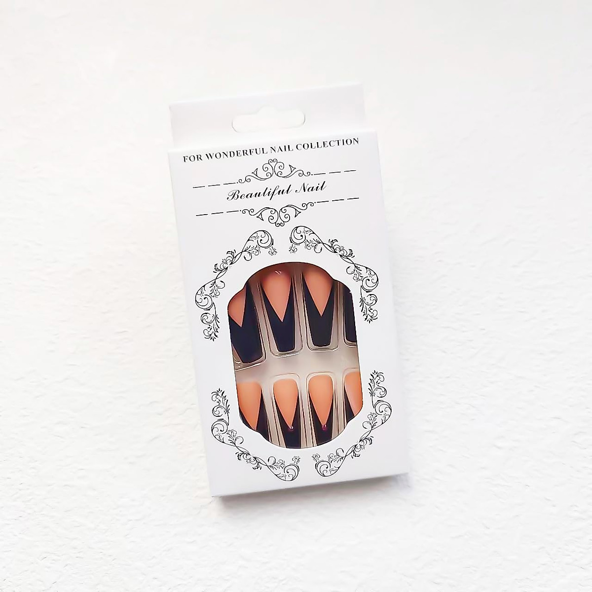 24Pcs Long Press on Nails Black Square Fake Nails French Tip 3D Metal Planet Glue on Nails wiht Rhinestones Acrylic Nails Black Tips Nude False Nails for Women Manicure Decorations