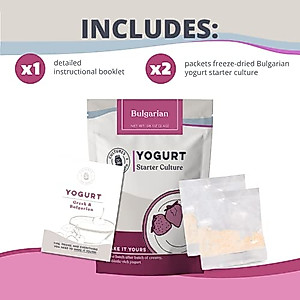 Cultures for Health Bulgarian Yogurt Starter Culture | 2 Packets Dehydrated Heirloom Culture | Make Delicious, Creamy Smoothies, Salad Dressing, Musaka, & More | Gluten Free, Non-GMO Probiotic Yogurt