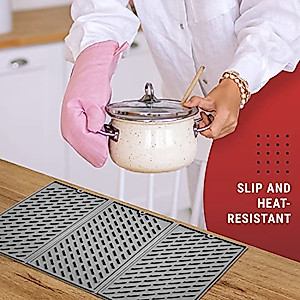 Foldable Drying Mat for Kitchen Counter 16x24, Silicone Heat Resistant Mat, Trifold Dish Mat Drying Kitchen Mat