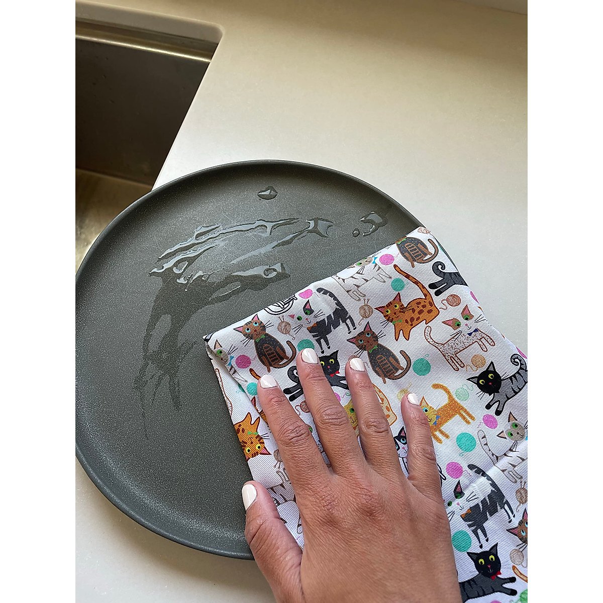 Sunshine Vibes Cat Tea Towels Set of 2 100% Cotton cat Lover Pattern with Hanging Loop; to Tackle All of Your Drying, Wiping and Cleaning Kitchen tasks for cat Lover!