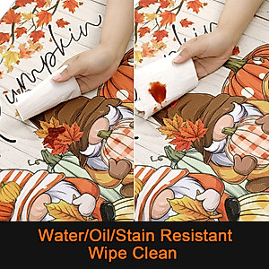 U'Artlines Fall Anti Fatigue Kitchen Rug and Mat 2PCS, Hello Pumpkin Gnome Non Slip Foam Cushioned Farmhouse Kitchen Floor Mats Comfort Standing Mats for Home Decor
