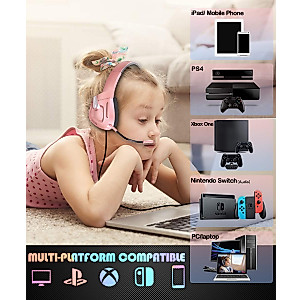 Pink Gaming Headset for Girl, Women, Kids, Teens,Stereo Headphones for PC, PS4, New Xbox One, Smartphones 3.5mm Jack wired kid headset with Detachable Mic,Adjustable Headband, Foldable. (Pink)