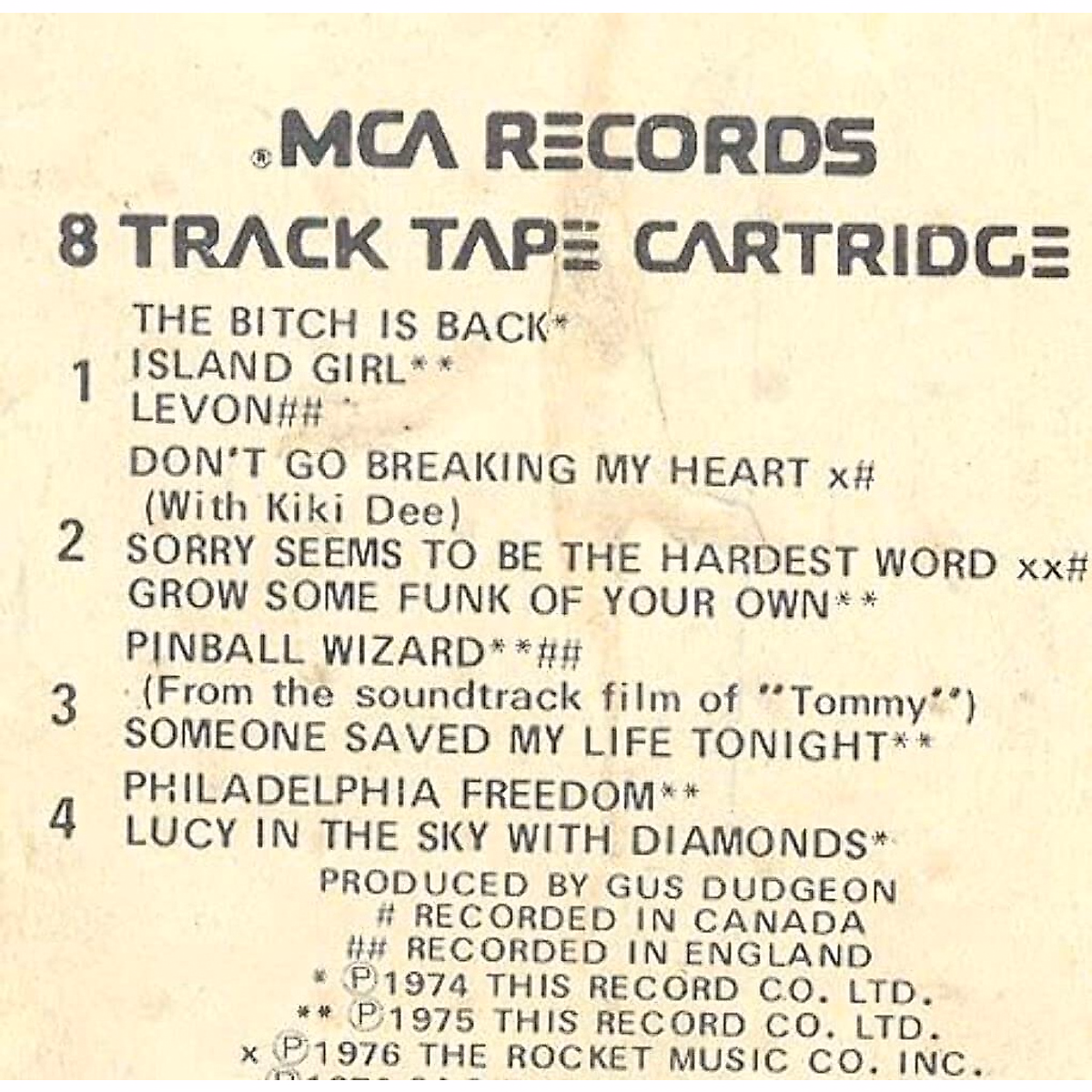 ELTON JOHN: Elton John's Greatest Hits - Volume II 8 Track Tape