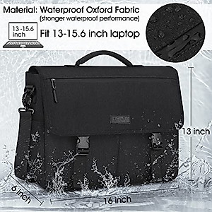 Laptop Bag 15.6 Inch Laptop Messenger Bag Waterproof Laptop Briefcase for Men Women Large Lightweight Shoulder Bag Computer Bag for Work Business Travel College, Black