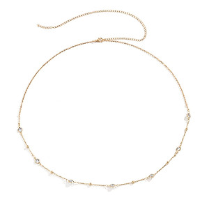Simple Crystal Waist Chain Beach Adjustable Beads Belly Chain Boho Beaded Waist Belly Chain Sexy Summer Body Chain Jewelry for Women Girls (Belly beads-gold)