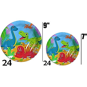Serves 24 Complete Party Pack Dinosaur Birthday Party Supplies 9" Dinner Paper Plates 7" Dessert Paper Plates 9 oz Cups 3 Ply Napkins Dinosaur Themed Birthday Party Supplies