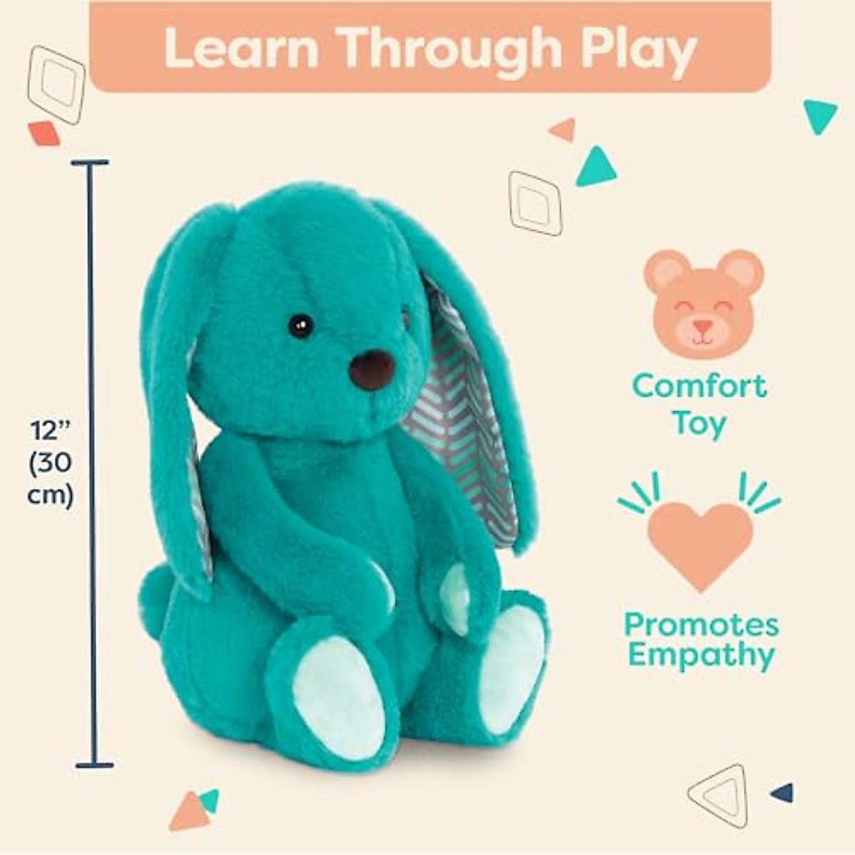 B. toys- B. softies-12" Plush Bunny -Super Soft Stuffed Animal- Washable Rabbit Toy- for Babies, Toddlers, Kids- Happy Hues- Cottontail Cutie Teal Bunny- 0 Months +