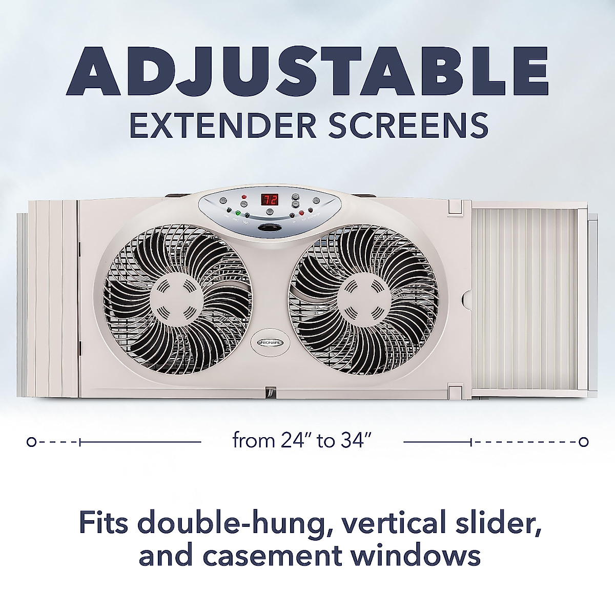 Bionaire Window Fan with Twin 8.5-Inch Reversible Airflow Blades and Remote Control, White