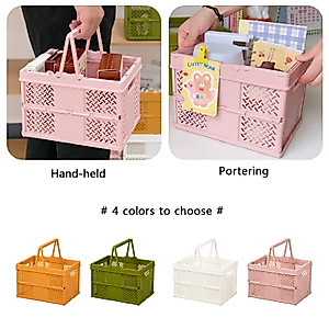 Xhwykzz Plastic Basket with Handle, Folding Pastel Crates for storage, Storage Basket for kitchen living-room Desktop Shelf Organing (Orange) 9.2""L x 6.8""W x 6.1""