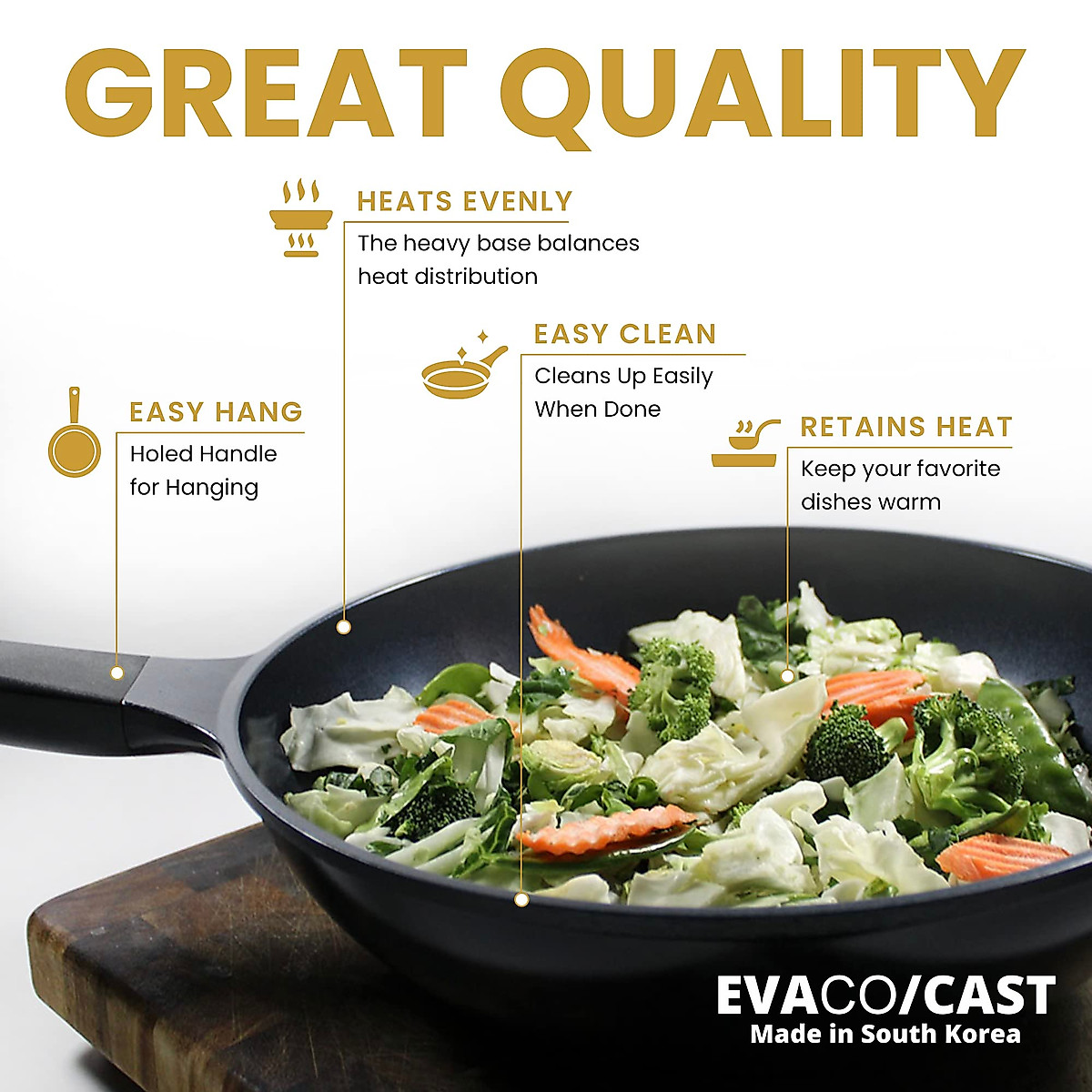Evaco Cast Aluminum Non-Stick Omelet Pan 9.5" ES024-BIH, Induction Ready, Heat Conduction, Searing & Sautéing, 900°F Tolerance