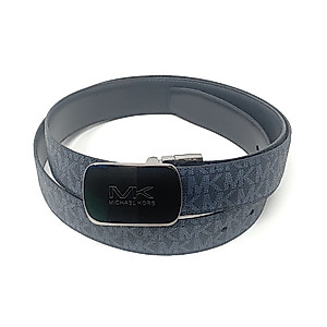 Michael Kors Men's Cut to Fit Reversible PVC Leather MK Plaque Belt (Navy)