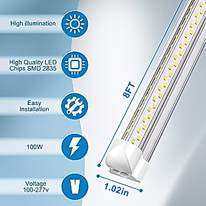 ELEKICO 8Ft Led Shop Light, Super Bright 100W 15000LM 5000K Led Shop Light 8Ft, Durable Save 70% More Energy LED Shop Lights 8 Foot with Plug for Garage Warehouses Shops 12 Pack