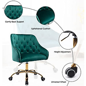 Goujxcy Desk Chair,Modern Velvet Fabric Office Chair,360° Swivel Height Adjustable Comfy Upholstered Tufted Accent Chair (Green)