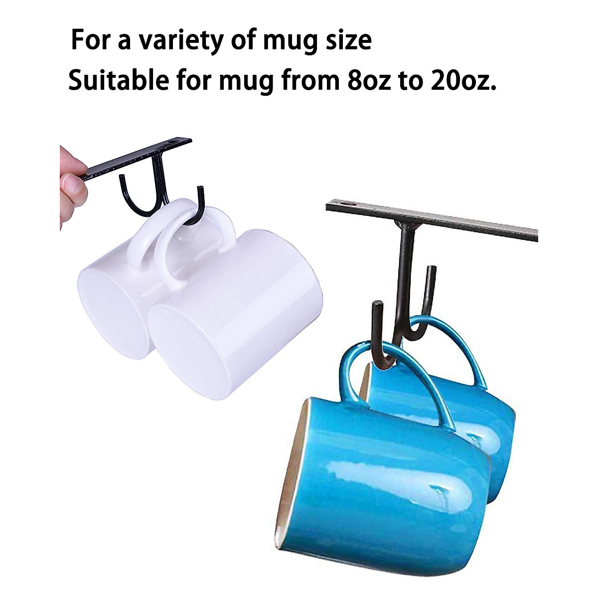 YQBOOM Mug Rack Under Cabinet 12 Hooks Coffee Mug Hooks Simple Coffee Mug Organizer Cup Hanger for Bar Kitchen Utensils Display