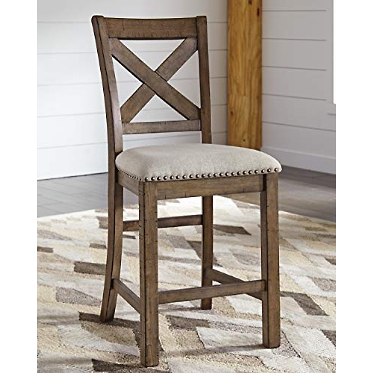 Signature Design by Ashley Moriville Rustic Farmhouse 24.5" Upholstered Barstool, 2 Count, Beige & Brown
