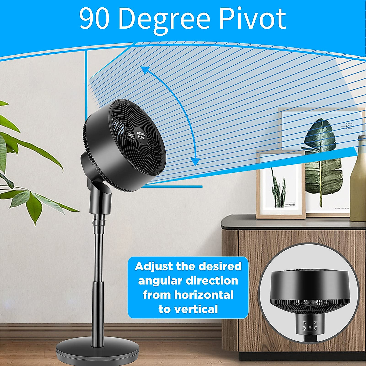 Air Circulator Fan Super Quiet with DC Motor Whole Room Oscillating Standing Floor Fan with Remote, 6 Adjustable Height, 3 Winds Mode, 12 Speeds & 90 Degree Pivoting Head For Bedroom Office Home