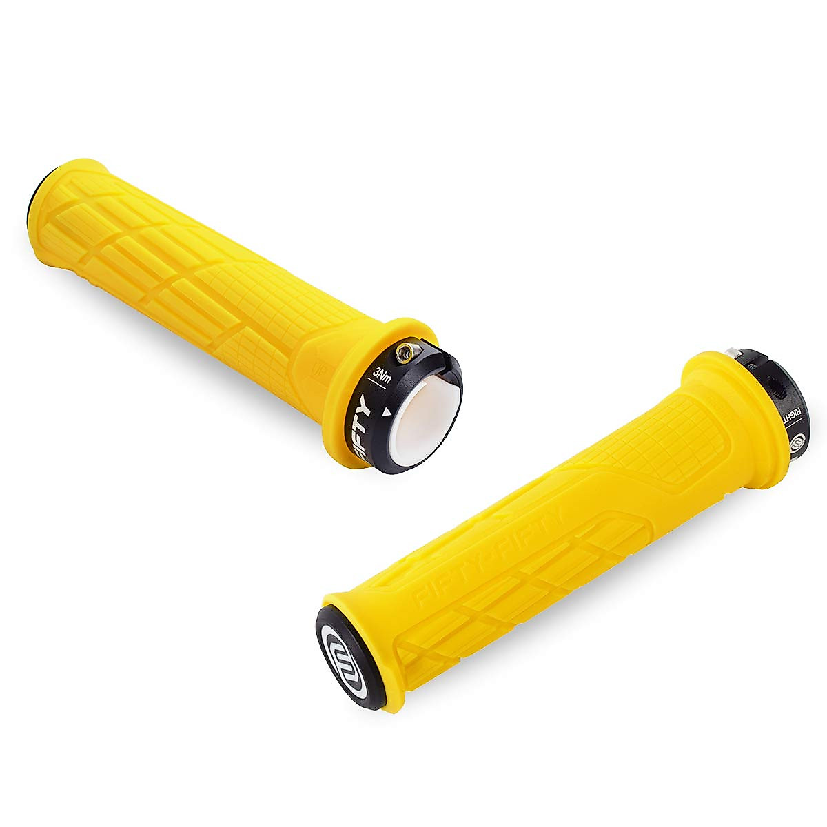 FIFTY-FIFTY Mountain Bike Handlebar Grips, Single Lock-on MTB Grips, Comfortable and Lock On, Non-Slip Bicycle Handle, Fit for All Mountain, Enduro, Downhill (Yellow)