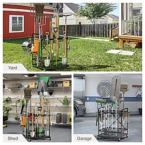 Lineware Garden Tool Organizer For Garage Garden Tool Storage with Wheels Garden Tool Rack Stand Garden Tool Holder Yard Tool Storage for Outdoor Shed Garage Garden Black