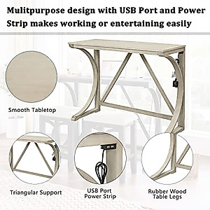 Polibi 3-Piece Farmhouse Counter Height Dining Set, Wood Kitchen Dining Table Set with USB Port and 2 Upholstered Stools for Small Places (Cream)