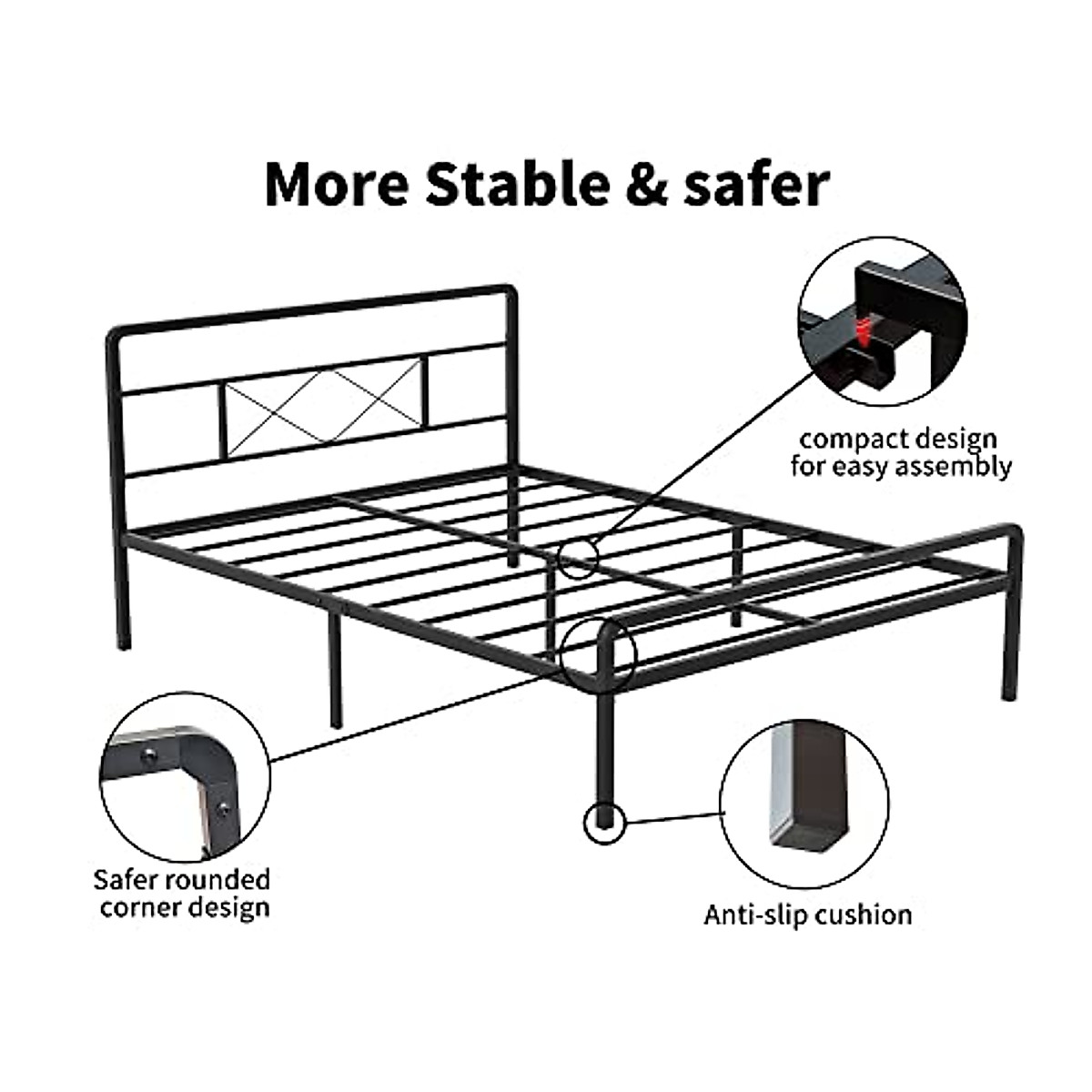 AMOBRO Queen Bed Frame with Headboard and Footboard,14 Inch Heavy Duty Metal Platform Beds Frames Easy Assembly Steel Slats Support No Box Spring Needed Non-Slip