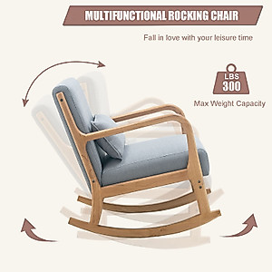 Altrobene Modern Rocking Chair, Accent Chair Glider Rocker, Lazy Lounge Arm Chair for Baby Nursery/Living Room/Bedroom, Grey, Waist Pillow Included