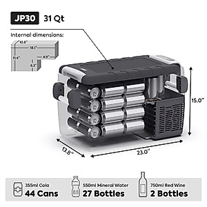 ICECO JP30 Portable Refrigerator Fridge Freezer, 30 Liters Car Refrigerator WIFI APP Control, 12V Cooler Refrigerator with SECOP Compressor, for Car & Home Use, 0℉ ~50℉,DC 12/24V, AC 110/240V