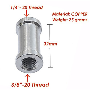 (2 Packs) 32mm 1/4" to 3/8" inch Female to Female Convertor Threaded Screw Adapter Spigot for Studio Light Stand, Hotshoe/Coldshoe Adapter Ball Head Flash Trigger Receiver
