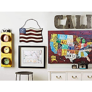 Rustic Metal Antique Hanging American Flag Wall Decor Patriotic Garden Porch Indoor Outdoor Wall Art, 4th of July Decoration