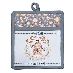 Kay Dee 4 Piece Honey Bee Pink and Gray Kitchen Towels Potholders Bundle