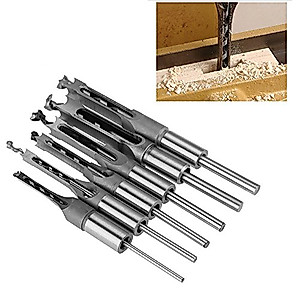 6Pcs Hole Drill Bit, Square Hole Drill Bit Woodworking Hole Saw Mortising Chisel Drill Bit Tool 1/4-Inch, 3/4inch, 3/8-Inch, 5/8-Inch, 5/16-Inch, 9/16-Inch Hole Saw Drill Bit Auger Rotation Wood Tool