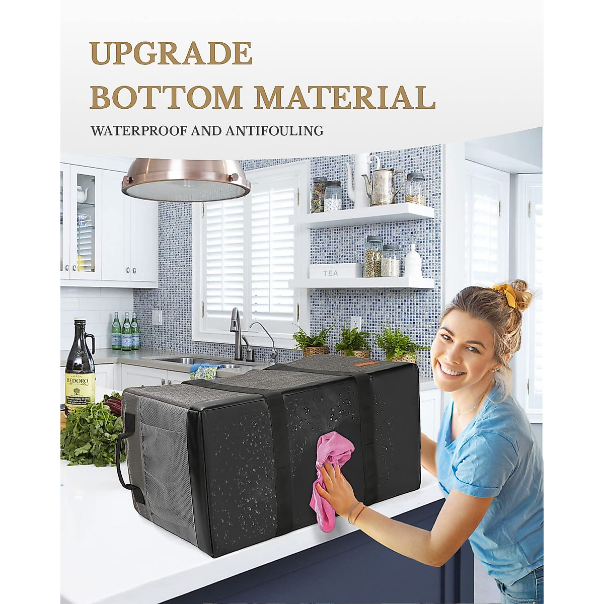 WONDAY Large Stand Up Utility Tote Bag, Reusable Grocery Bags Foldable with Waterproof Bottom, Extra Large Tote Bag with Handles and Pockets for Grocery Stores, Picnics, Beaches, Camping