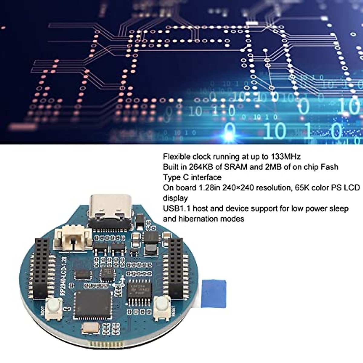 Yoidesu RP2040 Microcontroller Board for Raspberry Pi, RP2040 MCU Board with 1.28 Inch LCD, Dual Core ARM Cortex M0+ Processor, Flexible Clock Running Up to 133 MHz