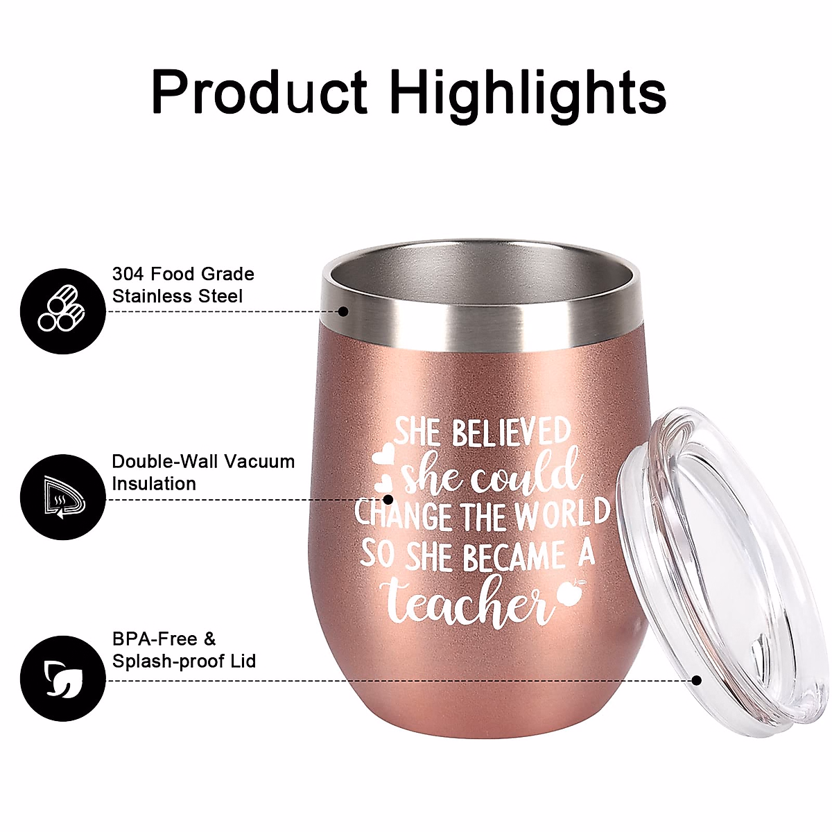 GINGPROUS Teacher Appreciation Gifts, Teacher's Day Christmas Birthday Gift for Women Teacher Tutor Professor New Teacher Her, So She Became a Teacher Stainless Steel Wine Tumbler, 12 Oz Rose Gold