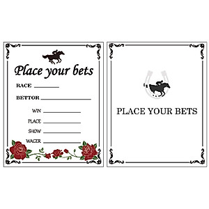 ANGOLIO Race Horse Party Supplies, 40Pcs Betting Card for Guess Who will Win the First on Horse Racing, Win Place Show Ticket Play Your Bets Card Derby Invitation Guessing Game Card