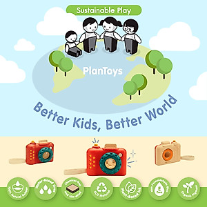PlanToys My First Camera Toddler Toys with Adjustable Kaleidoscope Lens and Clickable Shutter, Sustainably-Made with Non Toxic Materials for Safe Pretend Play