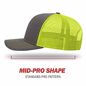 Richardson Unisex 112 Trucker Adjustable Snapback Baseball Cap, Split Charcoal/Neon Yellow, One Size Fits Most