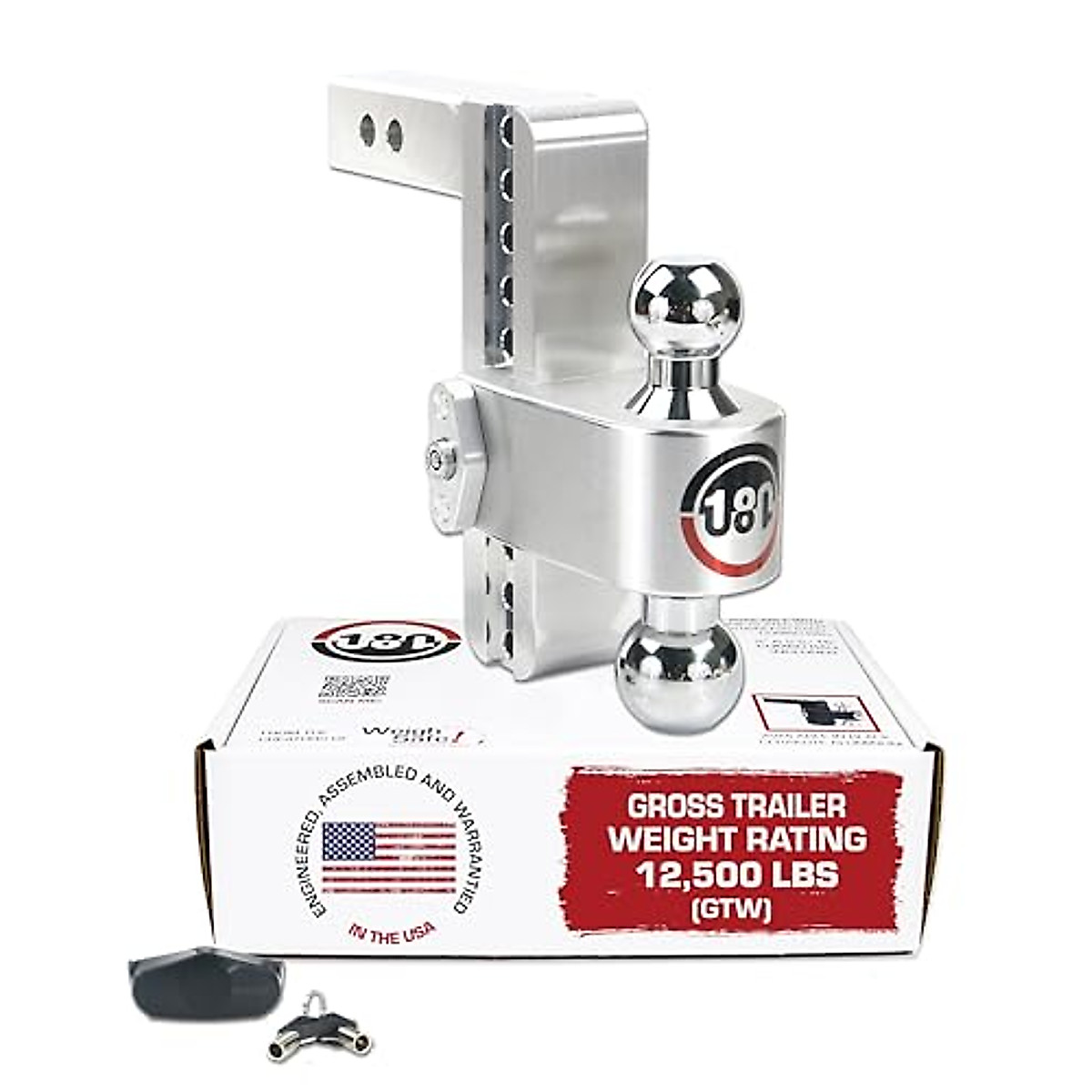 Weigh Safe 180 Hitch - Adjustable Trailer Hitch Ball Mount - 8" Adjustable Drop Hitch for 2" Receiver - Heavy Duty Aluminum Trailer Tow Hitch w/ Chrome Plated Tow Balls (2" & 2 5/16") - 12,500 GTW