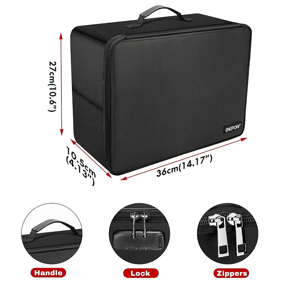 ENGPOW Fireproof Document Organizer Box with Lock,Collapsible Hard File Storage Box,Multi-Layer Waterproof Portable Travel Home Filing Storage Fireproof Safe for Important File,Cash,Letter/Legal Size