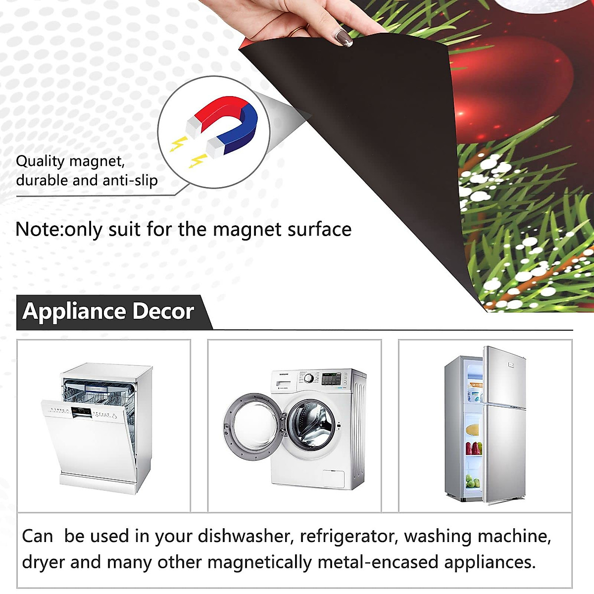 Dishwasher Magnet Cover Panel for The Front, Christmas Red Snowman Bell Magnetic Covers Sticker Decal Washing Machine Cover Decorative Home Season Decor,26x23