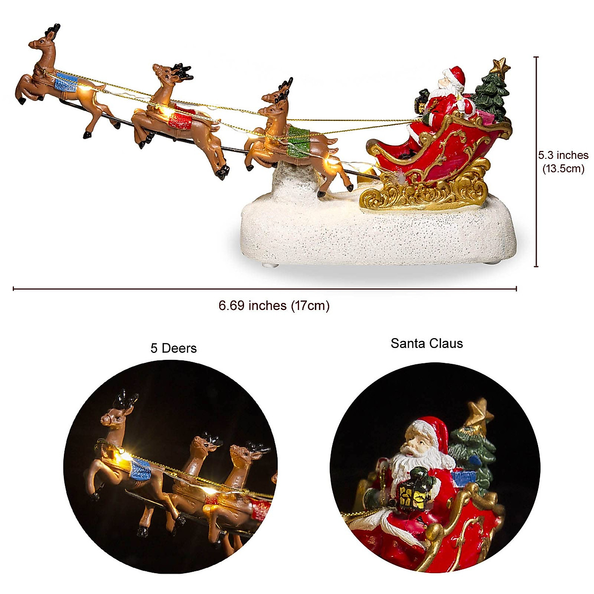 innodept12 Santa's Sleigh and Reindeer Assortment - Christmas Reindeer Car with LED Light UP